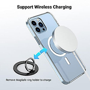 Doubin Magnetic Phone Ring Holder Compatible with Magsafe for iPhone 12 13 14 Pro/Max/Mini Adjustable Finger Ring Grip and Stand, Removable and Wireless Charging Compatible- Black