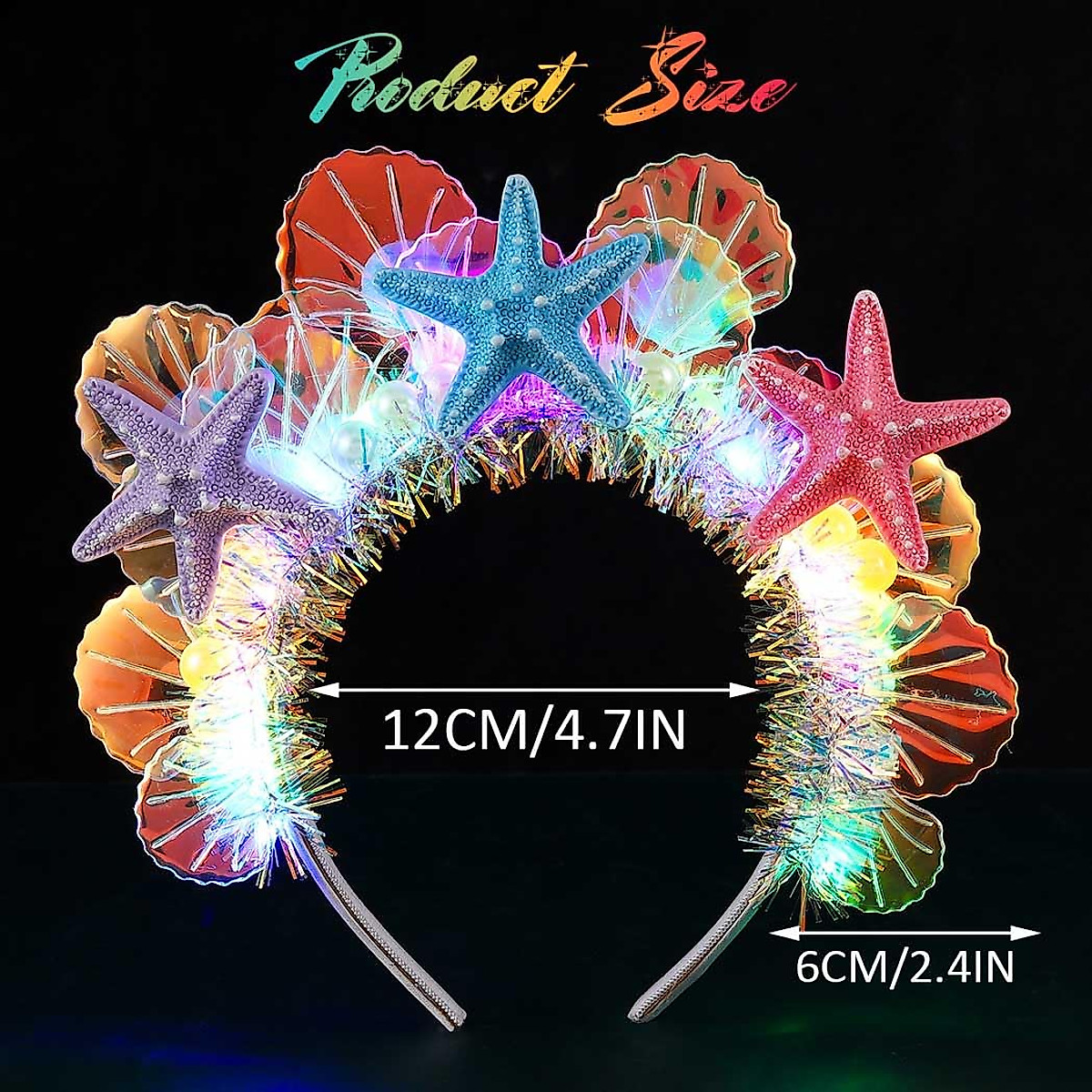 GORTIN Light Up Starfish Headband LED Mermaid Headbands Glow Seashell Hair Band Beach Party Costume Headwear Hair Accessories for Women and Girls