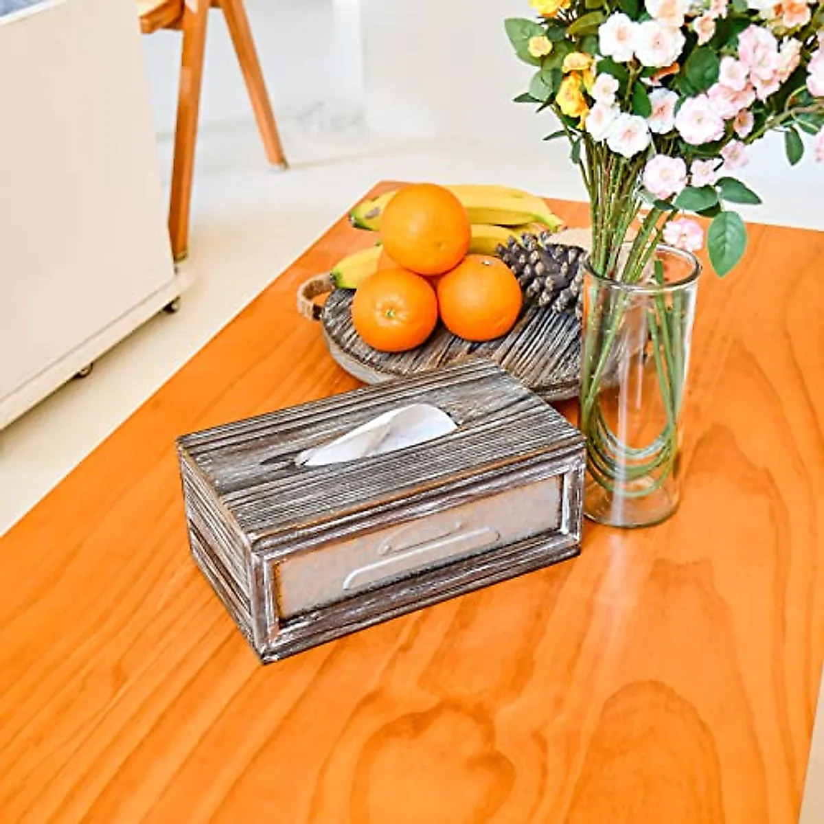 Rectangular Tissue Box Cover Rustic Wooden Tissue Box Cover Farmhouse Facial Tissue Box Holder Distressed Wood Tissues Napkin Box with Magnet Design for Bathroom Bedroom Dinner Table Office Home Decor