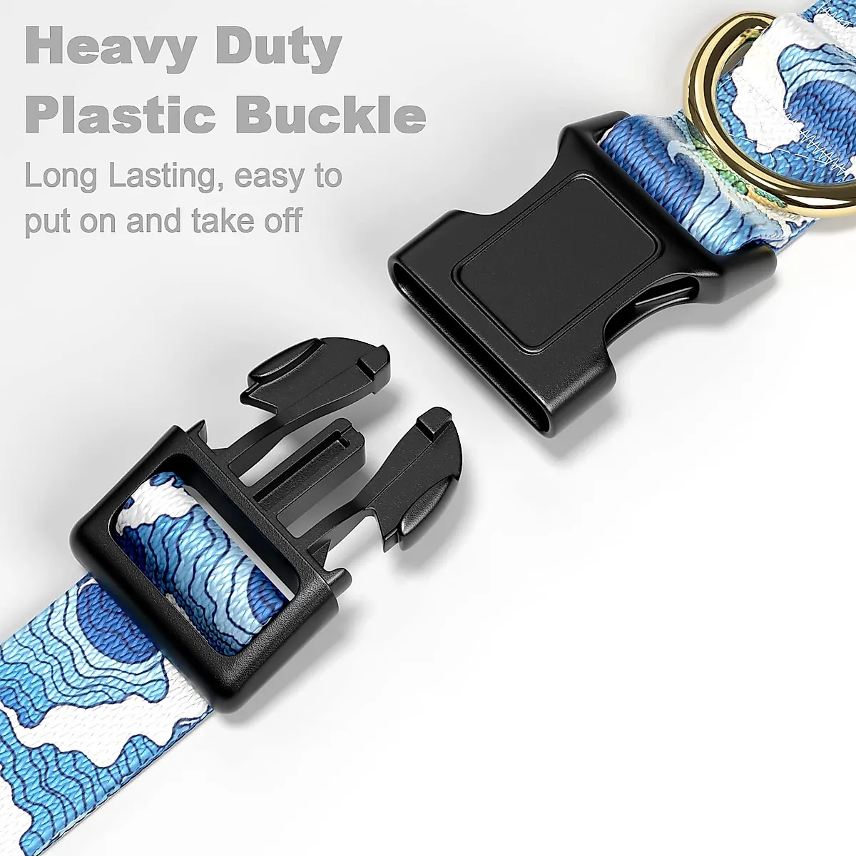 Rnivvi Dog Collar for Small Dogs, Cute Heavy Duty Adjustable Puppy Collar with Quick Release Buckle for Boy Girl & Female, Pet Accessories for Walking Running, S Length 3/4" Width, Japanese Style Wave