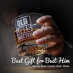 Amesser Old Lives Matter Whiskey Rocks Glass - Gift for Fathers Day Funny Birthday Retirement Gift for Coworkers, Him, Dad, Grandpa, Husband, Brother, Friend, Senior Citizen