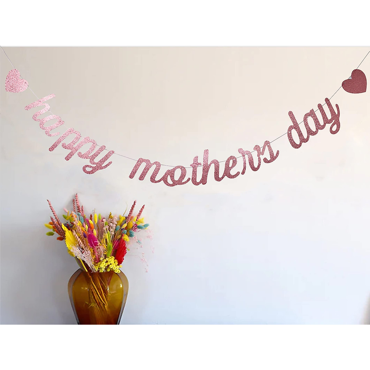 Swdthnh Happy Mother's Day Rose Gold Glitter Paper Banner, Funny Best Mom Ever/Mother's Birthday Party Photo Backdrops Sign Decoration(Rose Gold Mom)