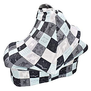 Lemida Car Seat Nursing Cover Shopping Cart Cover High Chair Cover 4 in 1 Carseat Canopy Nursing Breastfeeding Cover for Baby Boys and Baby Girls (Grey&Green)