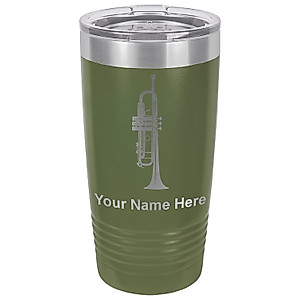 LaserGram 20oz Vacuum Insulated Tumbler Mug, Trumpet, Personalized Engraving Included (Camo Green)