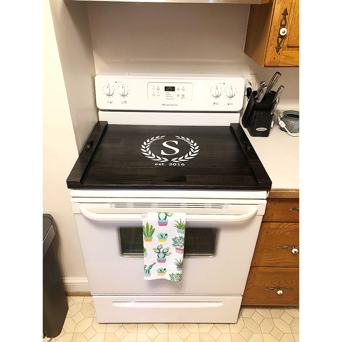 Rustic Stove Top Cover, Wooden Tray For Stove, Monogram Stove Cover, Stove Tray, Decorative Tray