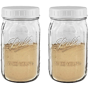 EASY-BUSY Kitchen Combo of Ball 32 oz.-Quart Clear Glass Mason Canning Jar, With EB White Food Storage Plastic Lids Set of 2, Wide Mouth Caps fit WM Ball & Kerr jars & Containers, Reusable, BPA Free,