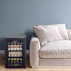 NewAir Beverage Refrigerator Cooler with 90 Can Capacity - Mini Bar Beer Fridge with Right Hinge Glass Door - Cools to 34F - AB-850B - Black