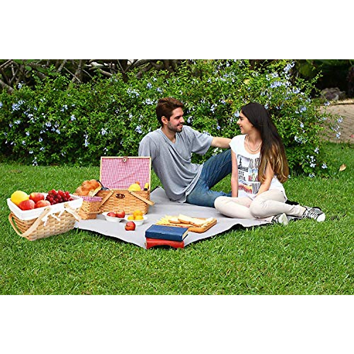 Picnic Basket Natural Woven Woodchip with Double Folding Handles | Easter Basket | Storage of Plastic Easter Eggs and Easter Candy | Organizer Blanket Storage | Bath Toy and Kids Toy Storage