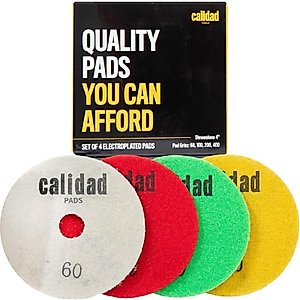 Calidad 4" Electroplated Diamond Polishing Pad Set for Perfect Finishing of Tile & Porcelain. Professional Pads for Angle Grinders. Expertly Designed for Dry/Wet Applications. Grits 60-100-200-400