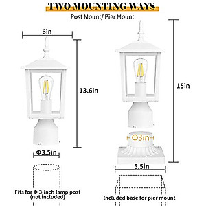 CINOTON Outdoor Post Light Fixtures White, Modern Exterior Post Lantern 6-Inch with Pier Mount Base, Waterproof IP65 Aluminum Patio Pole Lights with Clear Glass for Garden Pathway Deck Yard, White