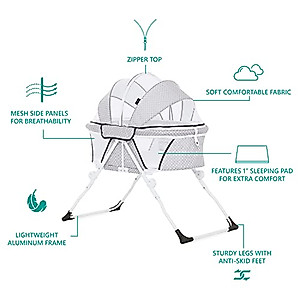 Dream On Me Karley Plus Baby Bassinet, Lightweight Compact Portable Bassinet, Easy and Quick Fold with Removable Double Canopy, Breathable Mesh Design, Storm Grey