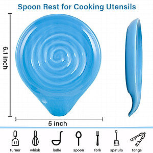 iNeibo Spoon Rest, 5 Inches Large Ceramic Spoon Holder for Stove Top, Heat-Resistant Cooking Spoon Rest for Spatula, Spoons or Tongs, Framhouse Decor, Housewarming Gifts (Blue)