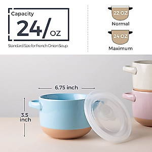 AmorArc 24 Ounces Soup Bowls with Large Handles and Lids, Stoneware Bowls Set of 4 for Soup, Cereal, Stew, Noodle, Colourful Ceramic Kitchen Bowls, Microwave&Dishwasher Safe, Multicolor