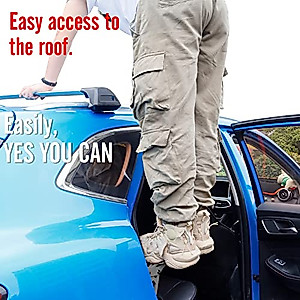 Foldable Car Door Step Plus, Level Adjustment System, All Metal, Side Step (Black)