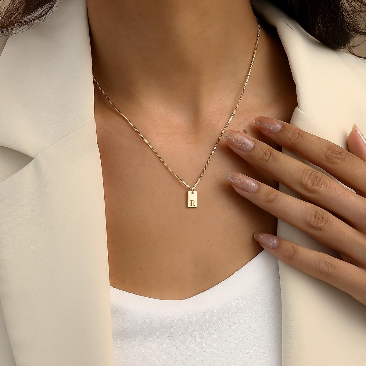 Initial Necklaces for Women 14K Gold Plated Letter Necklace Dainty Gold Name Necklace Personalized Initial Tag Pendant Necklace for Women Trendy Gold Jewelry