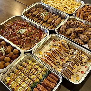 JIUMO Aluminum Pans with Lids 9''x 13'', Disposable Tin Foil Pans,Extra Heavy Duty Foil Baking Pans,Half-Size Deep Steam Table Pans, for Catering Party Meal Prep,Take Out, Freeze (10 Packs)