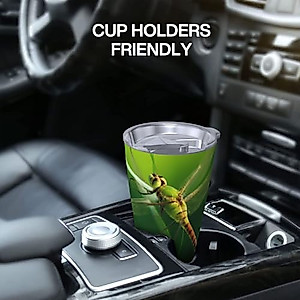 jshmgchw 3d Dragonfly Print 20oz Tumbler, Car Cup With Lid And Straw, Spill-Proof, Stainless Steel Double Wall Vacuum Insulated Reusable Coffee Travel Mug, For Cold Drinks, Hot Beverage