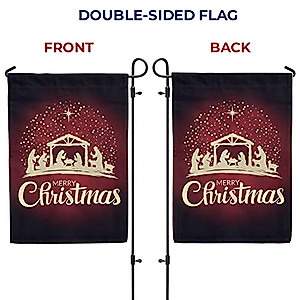 America Forever Merry Christmas Garden Flag - Gold Nativity, Glory To The Newborn King, Jesus Birth Wise Men Star of Bethlehem Religious Flag - Seasonal Yard Outdoor Decorative Flag - 12.5 x 18 Inches