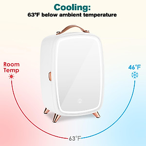 JSTPRO Skincare Fridge, 6L White Skincare Fridge with Dimmable LED Light Mirror, Makeup Fridge for Bedroom, Car, Office & Dorm, Portable Mini Skincare Fridge for Cosmetics, Skin Care and Food