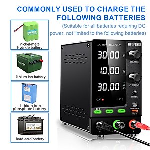 NICE-POWER DC Power Supply Variable 30V 10A, 300W Encoder Adjustable 6V 12V 24V LiFePO4 Lithium Ion etc. Battery Charger Regulated Lab Bench Power Supply Output Switch/OCP Function/Quick Charge Port