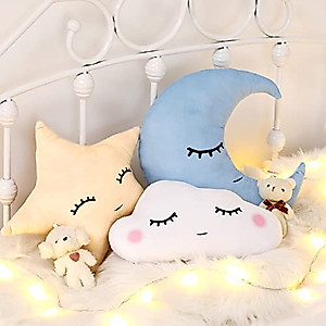 3 Pcs Children Moon Star Cloud Cushion Soft Plush Cloud Shaped Pillow Stuffed Stars and Moon Nursery Decor Home Decor for Bedroom Crib Party Supplies