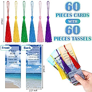 60 Pieces Bible Verse Bookmarks with Tassel Book Mark Religious Christian Gifts for Women Inspirational Scripture Bookmarks Motivational Positive Page Marker for Church Supplies (Tranquil Pattern)