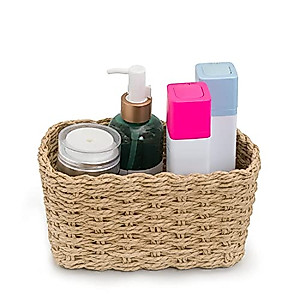 EZOWare Small Woven Paper Rope Storage Baskets, Set of 6 Soft Rectangular Decorative Container Box Bins for Baby, Kids, Closet, Nursery Room, Baskets for Gifts Empty - Beige, 3 Sizes