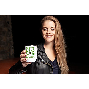 JENVIO Golf Gifts for Women | White Stainless Steel Wine Tumbler Sliding Lid and Straw | Funny Female Themed Stuff for Golfers Christmas Gift (12 Ounce)