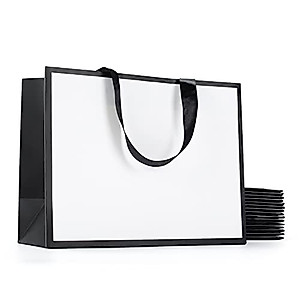 Black and White Gift Bags, YACEYACE 20Pcs 10.5"x4.25"x8" Whie and Black Gift Bags Bulks White Gift Bags with Ribbon Handles White Paper Bags Black and White Gift Bags for Wedding, Birthday, Baby Shower, Party