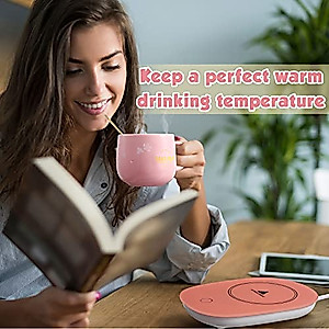 Coffee Cup Warmer Coffee Warmer with Mug for Women Electric Coffee Mug Heater Temperature Control Ceramic Cute Cat Smart Coffee Warmer for Office Desk Home Christmas Birthday Gift(Pink)