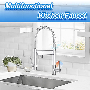 ZSW Kitchen Faucet with Pull Down Sprayer, Commercial Kitchen Sink Faucet with Pot Filler, Single-Handle Chrome Plated Stainless Steel Spring Sink Faucet