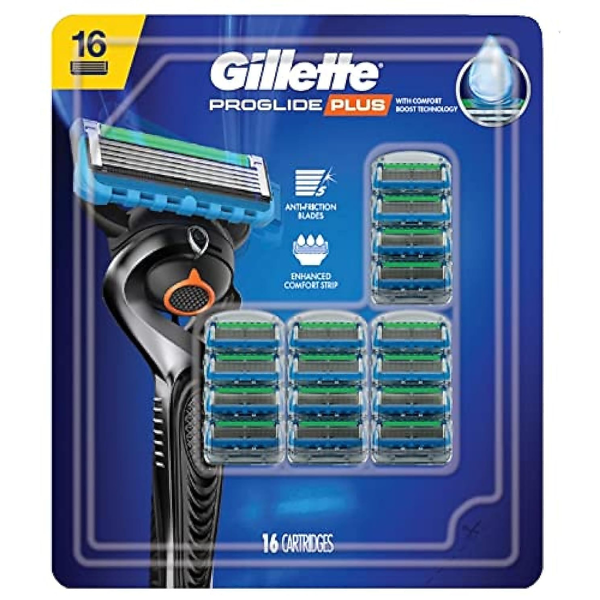 Gillette Proglide Plus Anti Friction Enhanced Comfort Strip Cartridge Blades - 16 Count