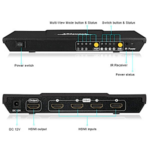 TESmart HDMI Switch 4X1 Quad Screen Multi-Viewer Splitter Seamless Switcher with 5 Display Modes IR Remote, Support 1080P@60Hz 4 in 1 Out(Black)