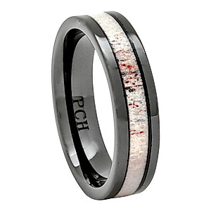 PCH Jewelers Deer Antler Ring in Black Ceramic 6mm Comfort Fit Wedding Band Size 7 to 12 (9.5)