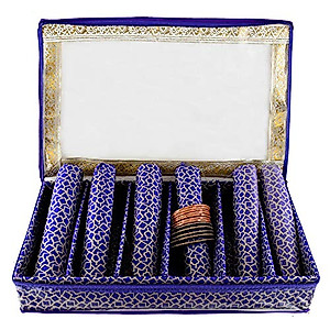 Kuber Industries Square Design Brocade Hardboard Six Rod Bangle Box (Purple) -CTKTC038877