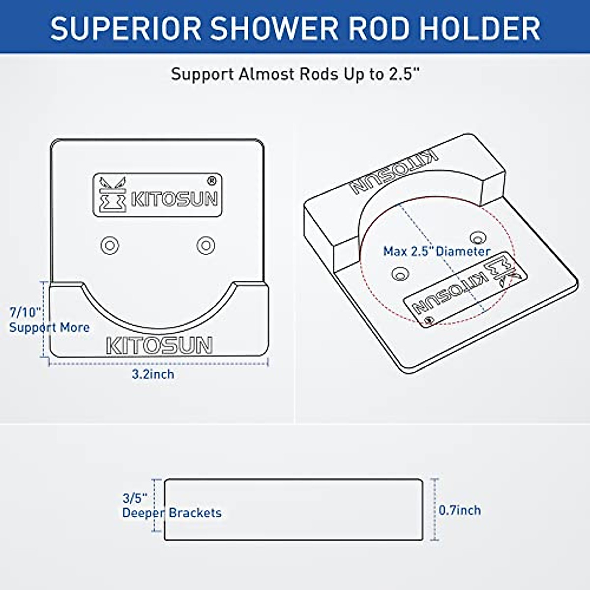 Adhesive Shower Curtain Rod Holder – Kitosun Wall Mount Bathroom Tension Pole Retainer Brackets with Super Sticky Tape for Quick Stick on and Stainless Steel Screws for Drilling Installation (Black)