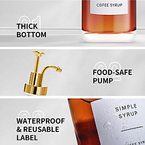 Luxsego Coffee Syrup Dispenser, 16.9oz Glass Syrup Bottle with Pump, Syrup Pump Dispenser for Coffee Bar Accessories, Home Bar, Gifts (36 Labels, Bamboo Tray & Spoon Included)