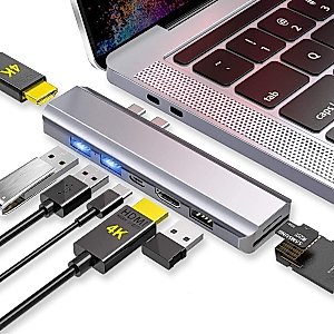 EKSA Triple Display USB C Hub with 2 HDMI 4K, 8-in-1 USB Type C Dual HDMI Adapter Docking Station for MacBook Pro & Air 2019/2018/2017/2016 (8 in 1)