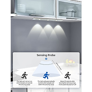 GARTO Silver Under Cabinet Light 2 Packs,23.62 inch Slim LED Motion Sensored Light,4 Beads USB Rechargeable Under Counter Lights for Kitchen Shelf Wardrobe Closet