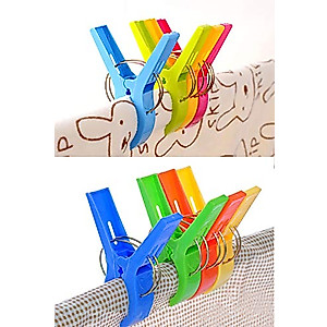 Beach Towel Clips for Beach Chairs, 16 Pcs 4.7 Inch 4 Colour Plastic Large Clothespin Towel Clips for Chairs, Beach Accessories for Vacation Must Haves (Blue, Green, Yellow, Hot Pink 16pcs 4.7'')