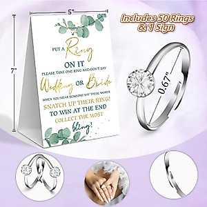 Eucalyptus Bridal Shower Theme Decorations,Put A Ring On It Game,Don't Say Bride Games,Bridal Shower Games,Wedding Shower,Engagement Party Games(1 Sign And 50 Plastic Diamond Rings)-1