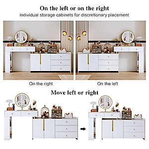 Vanity desk with mirror and lights, 3 Color Touch Screen,Modern Retractable Makeup Dressing Table with Adjustable Cabinet and 5 Sliding Drawers,Vanity Table Set ,Writing Desk Bedroom Essential,White