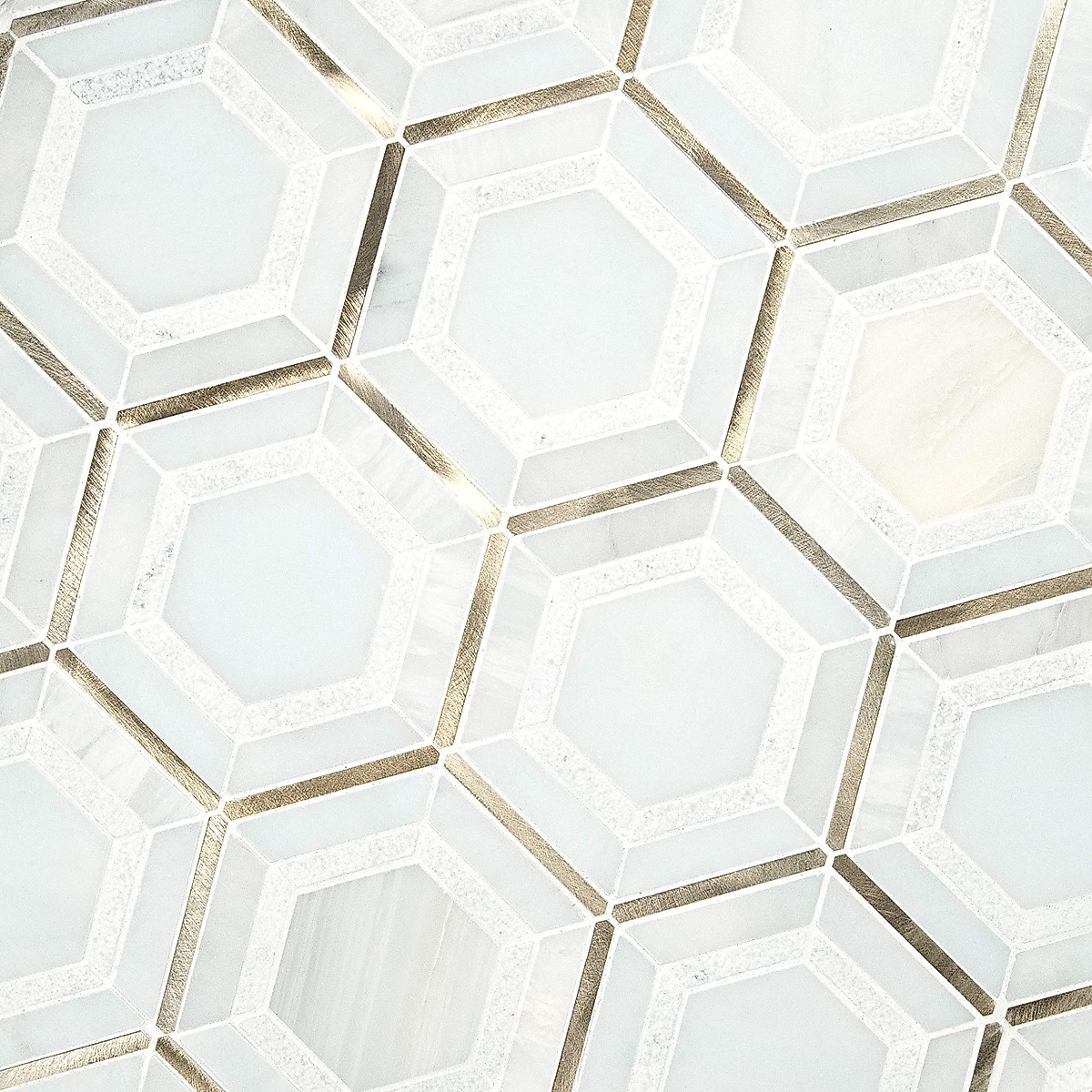 MSI Medici Gold Pattern 12.44 in. x 10.83 Marble Mesh-Mounted Mosaic Wall Bathroom, Floor, Kitchen Backsplash and Countertop Tile Geometric, Gray, White,