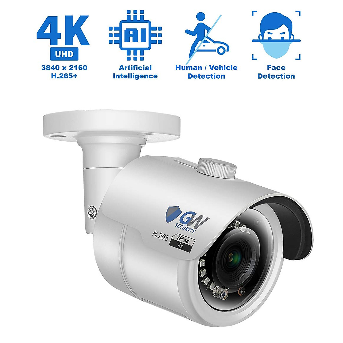 GW Security Smart AI 16 Channel H.265 PoE NVR Ultra-HD 4K (3840x2160) Security Camera System with 12 x 4K (8MP) 2160P Face Recognition/Human/Vehicle Detection Outdoor Indoor Surveillance IP Camera