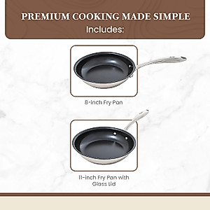 Non Stick Frying Pans Tuxton Concentrix 2pc Stainless Steel Pan Set - Stove & Oven Compatible 8 & 11in Ceramic Frying Pan with Riveted Handles Cobalt Blue