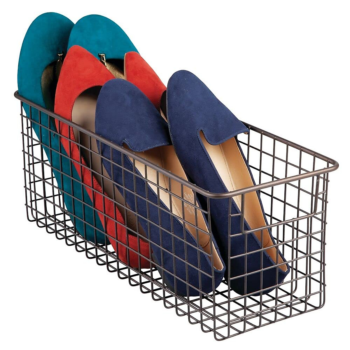 mDesign Household Metal Wire Narow Storage Organizer Bin Basket Holder with Handles - for Closets, Entryways, Mudrooms, Kitchen Pantry, Under Sink Cabinets, Bathrooms - 16" x 5" x 6" - 6 Pack - Bronze