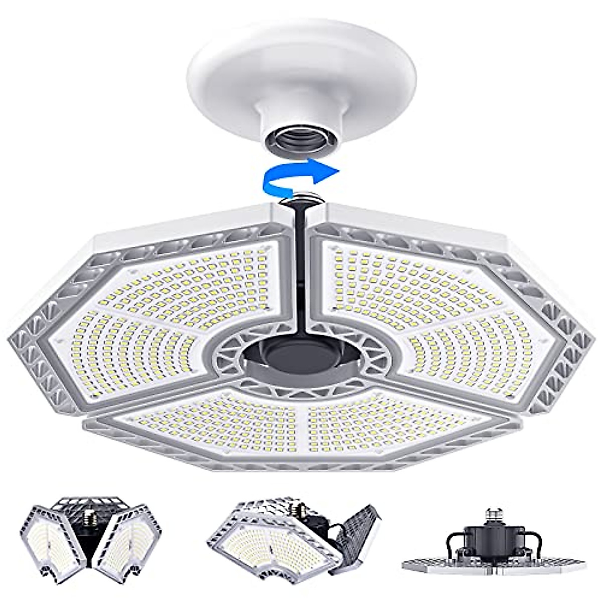 LED Garage Lights, 140W 18500 Lumens Garage Lighting, 6000K Daylight with Deformable Three Panels Garage Ceiling Light Fixture E26/E27 Triple Glow LED Shop Light for Garage Basement Workshop Warehouse