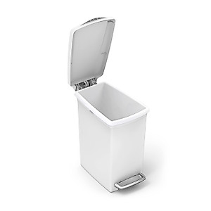 simplehuman 10 Liter / 2.6 Gallon Compact Slim Bathroom or Office Step Trash Can, White Plastic
