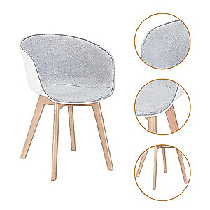 CangLong Upholstered Mid Century Modern Dining Armrest Living Room Makeup Side Chairs with Wooden Legs, set of 2, Grey 2