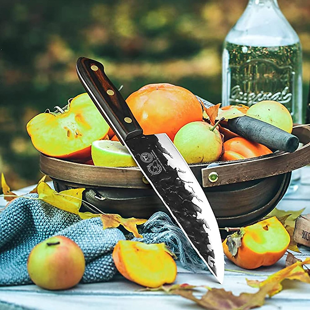 XYJ FULL TANG 8 Inch Professional Chef Knife With Carry Sheath &Whetstone Stainless Steel Kitchen Camping Knives For Slice Fish Meat Cutting